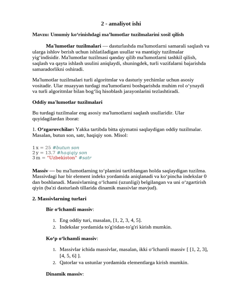2 Amaliyot | PDF