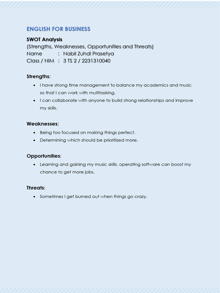 English For Business SWOT - Nabil Zuhdi P - 3 TS 2 | PDF