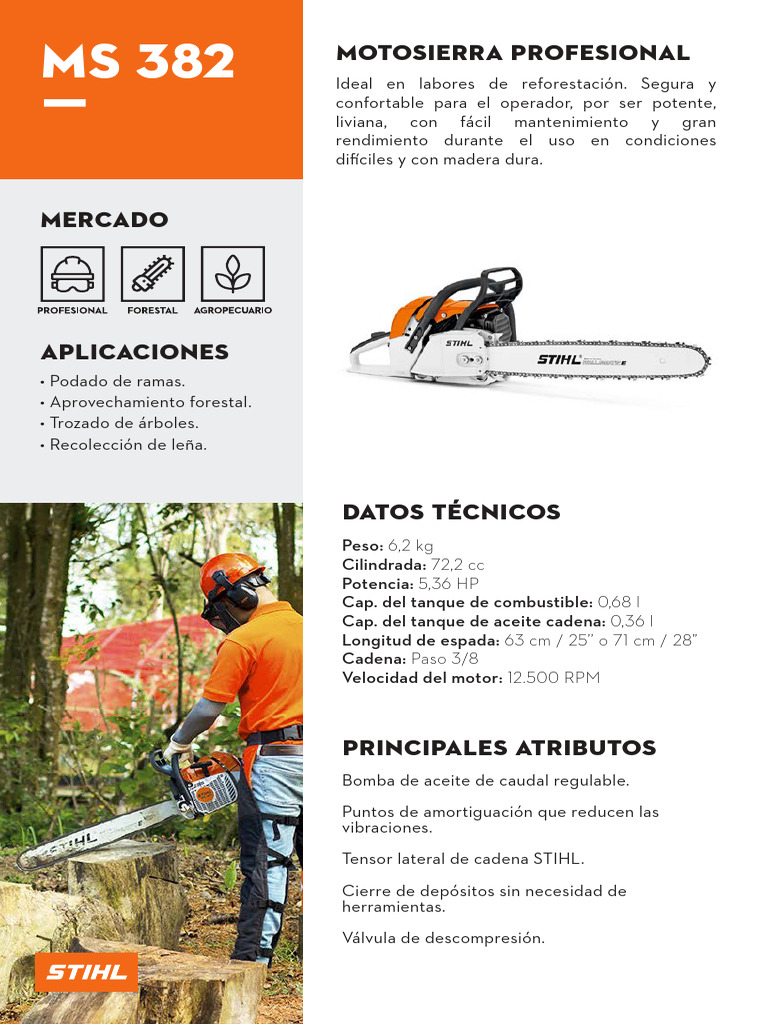 Motosierra STIHL MS 382: Ficha Técnica | PDF