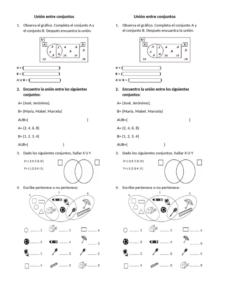 Unión de Conjuntos: Ejercicios Prácticos | PDF