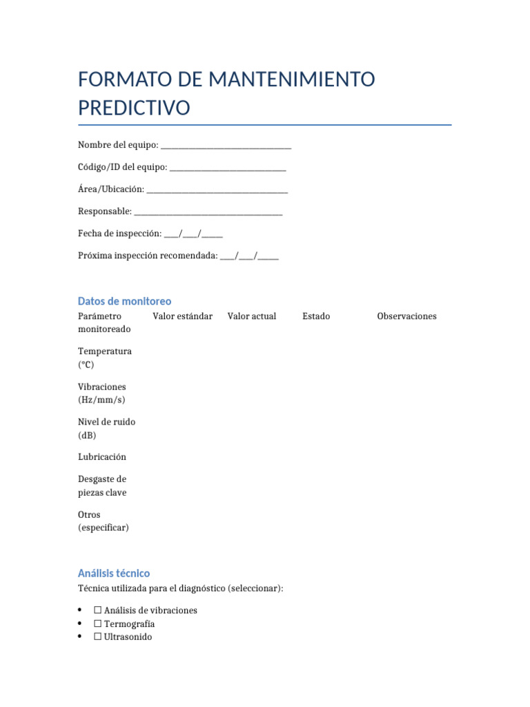 Formato_Mantenimiento_Predictivo | PDF