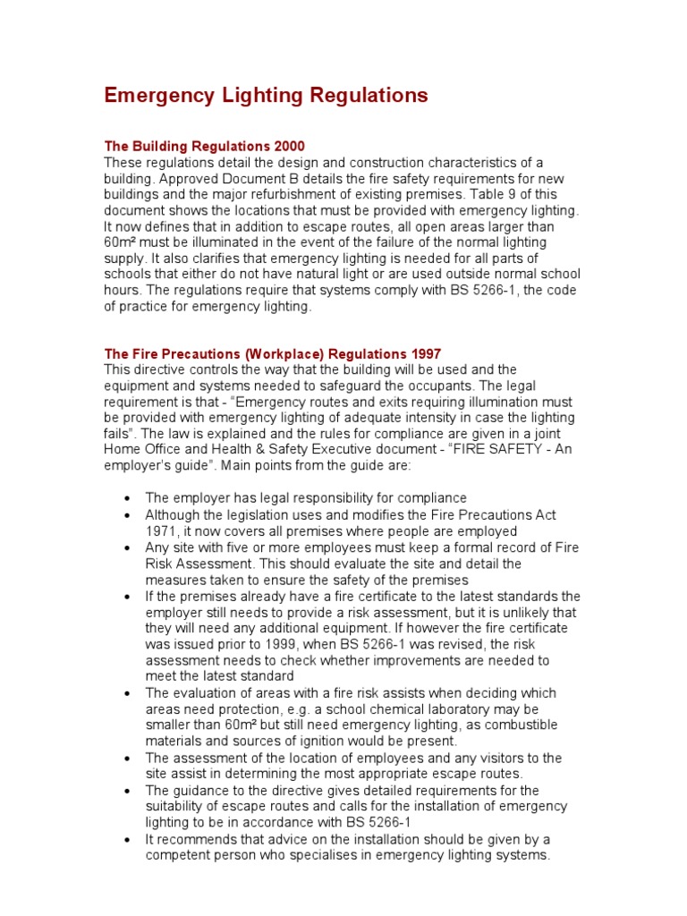Emergency Lighting Regulations | PDF | Safety | Lighting