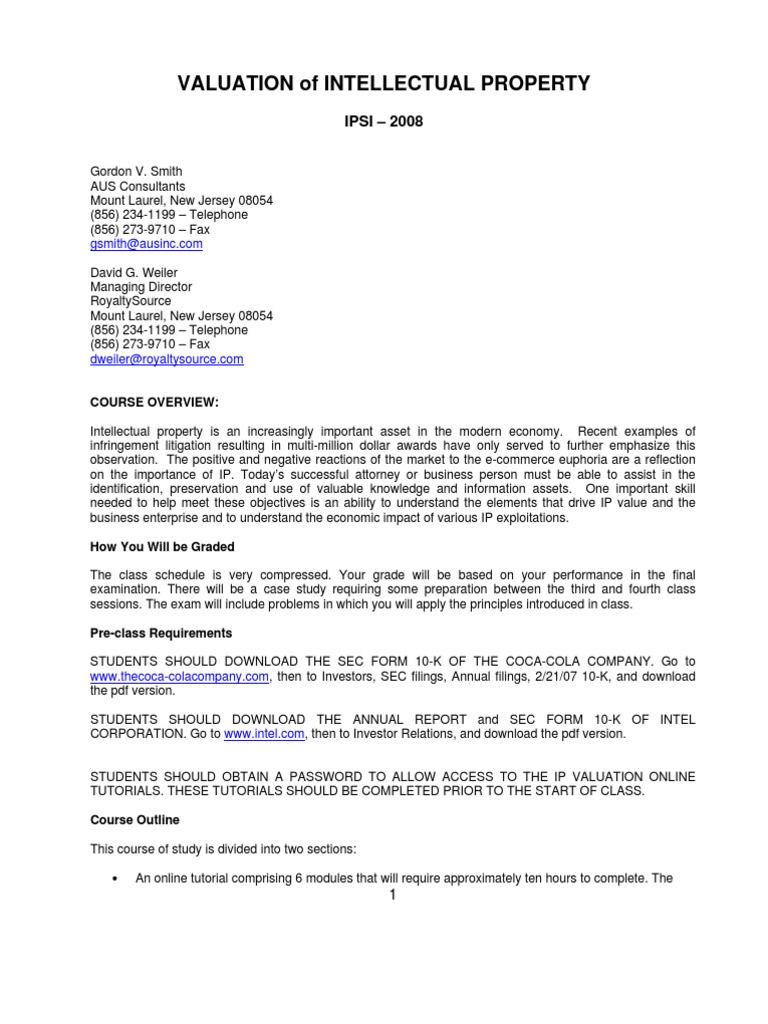 Valuing Ip A Short Outline | PDF | Valuation (Finance) | Book Value