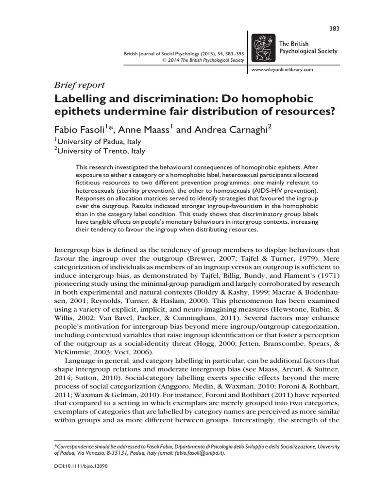Labelling and Discrimination | PDF | Stereotypes | Homophobia