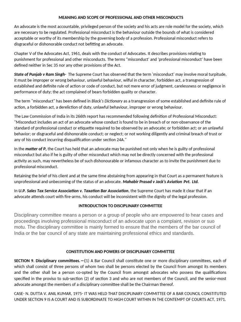 Understanding Professional Misconduct in Advocacy | PDF | Advocate ...