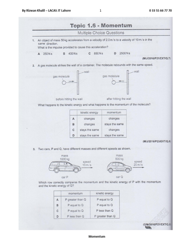 1.6 - Momentum (MCQs + Theory) | PDF