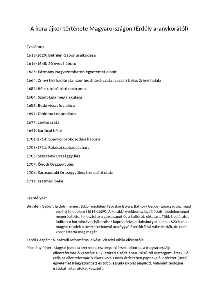 A Kora Újkor Története Magyarországon | PDF