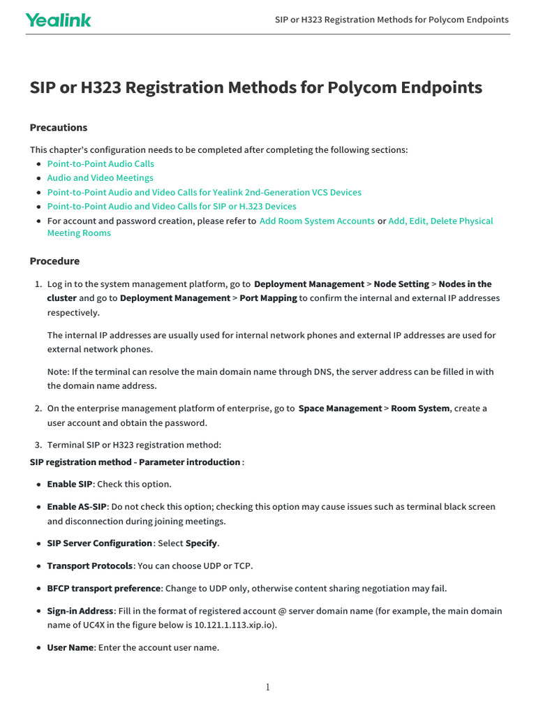 SIP or H323 Registration Methods For Polycom Endpoints | PDF | Session Initiation Protocol ...