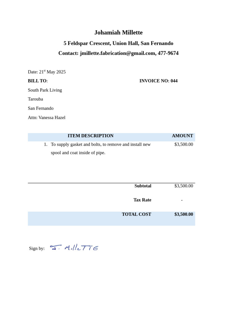 Invoice for Gasket and Bolt Supply | PDF