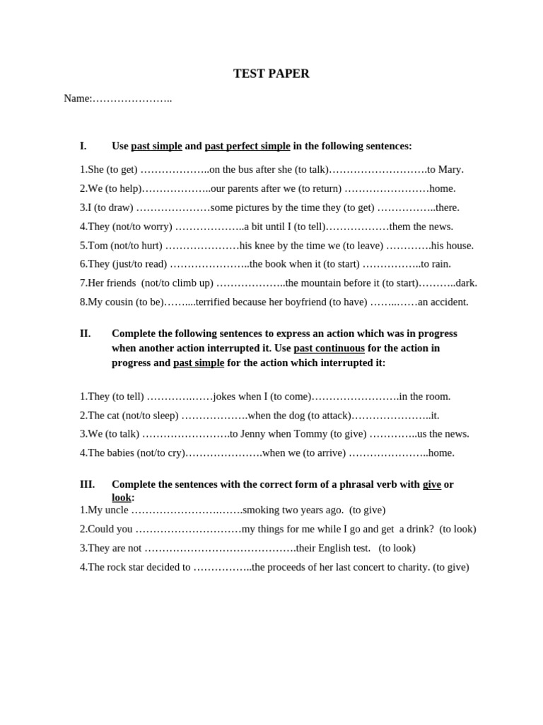 Past Tense Grammar Test Paper | PDF | Linguistics | Grammar