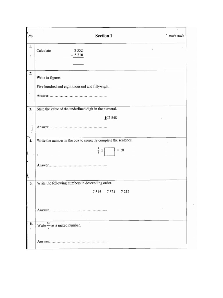 Maths Practice Test SEA 2026 | PDF