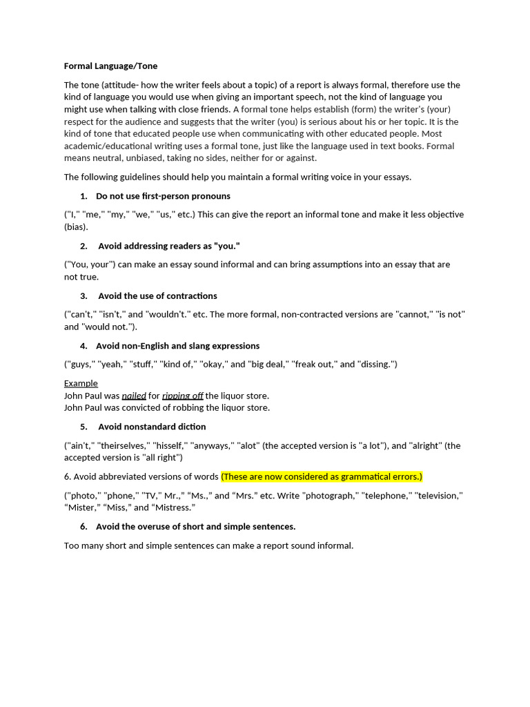 Guidelines for Formal Report Writing | PDF | Tone (Linguistics ...
