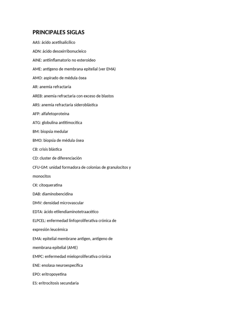 Glosario de Siglas Médicas Esenciales | PDF | Linfoma | Especialidades ...