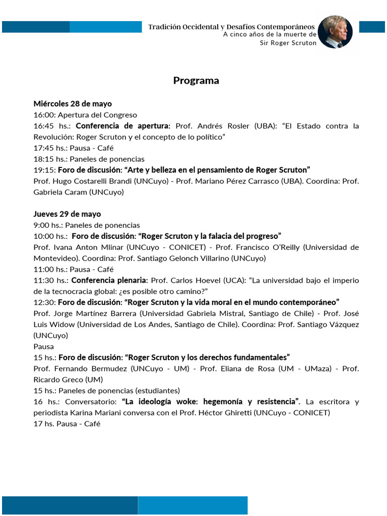 Programa Congreso Scruton | PDF | Educación en artes liberales