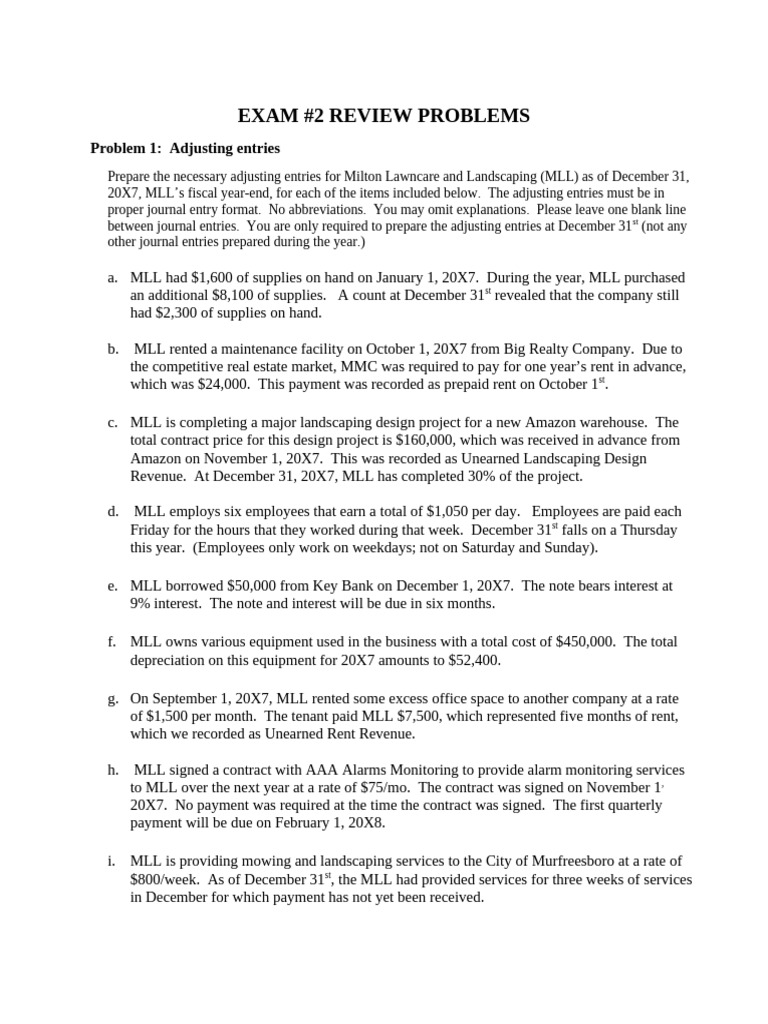 Exam 2 Review Problems - Chapters 3 and 4 For Students | PDF | Debits ...