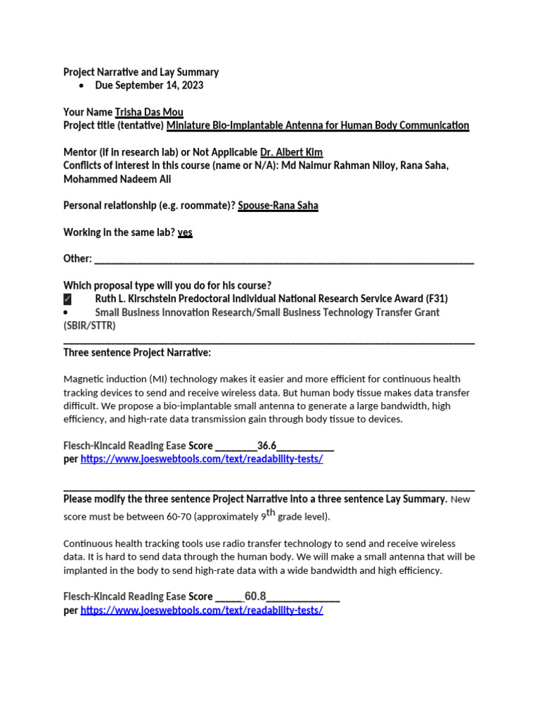 Project Narrative & Lay Summary | PDF