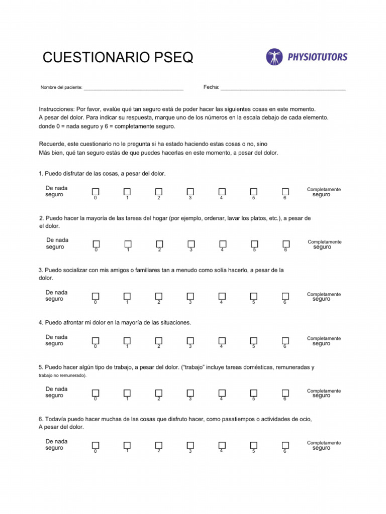 Pain Self Efficacy Questionnaire Questionnaire 4 | PDF