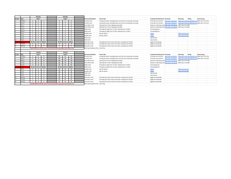 Tball 2025 - Planning - Master Schedule | PDF | Baseball Field | Sports Rules And Regulations
