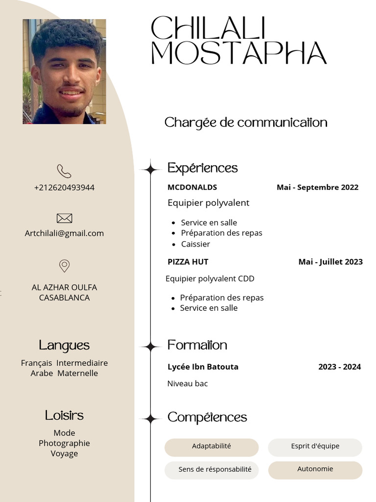 CV de Mostapha Chilali - Equipier Polyvalent | PDF