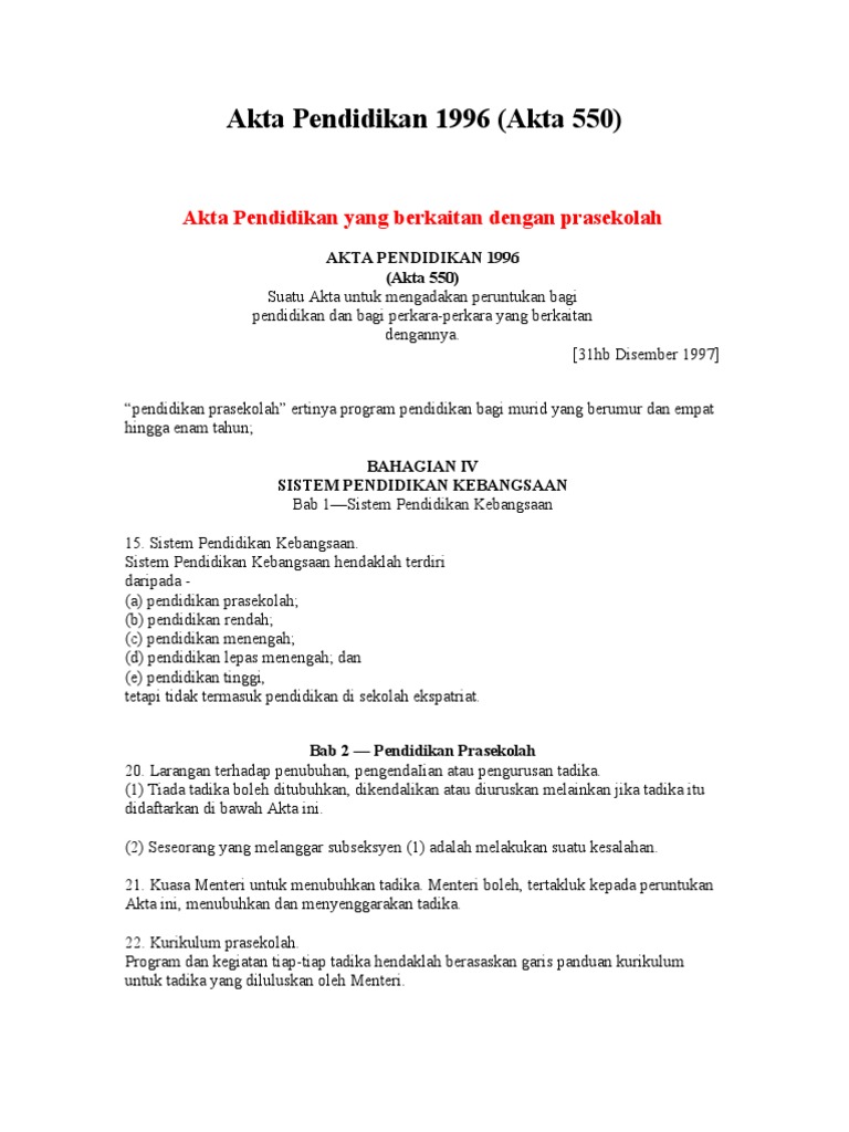 Akta Pendidikan 1996 | PDF