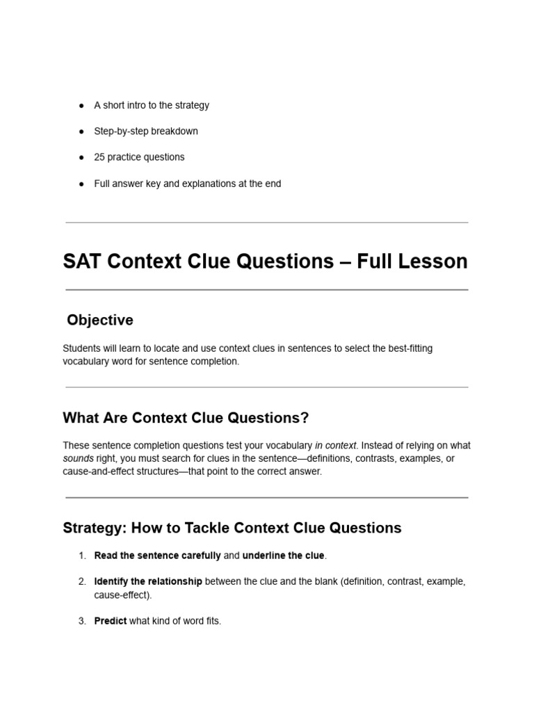 SAT Context Clue Strategies & Practice | PDF