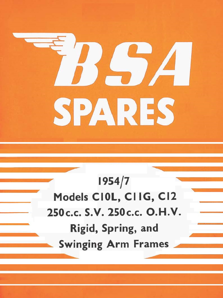 BSA Spares 1954-7 Models - C10L C11G C12 - 250cc SV 250cc OHV - Rigid ...