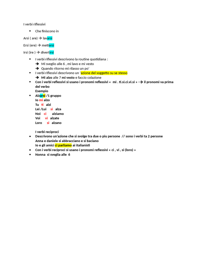 I Verbi Riflessivi | PDF