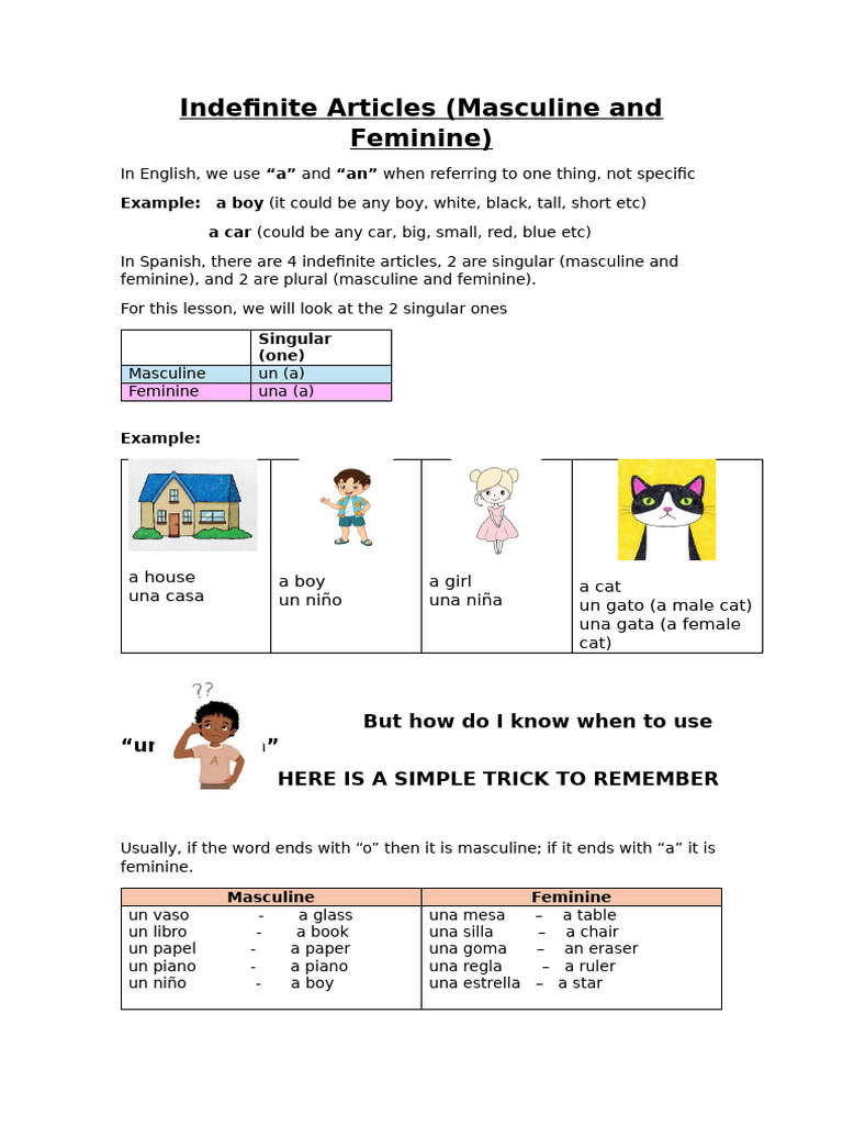 Indefinite Articles in Spanish | PDF