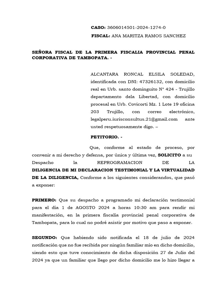Caso Elsa Solicita Reprogramacion y Virtualidad | PDF | Justicia | Crimen y violencia