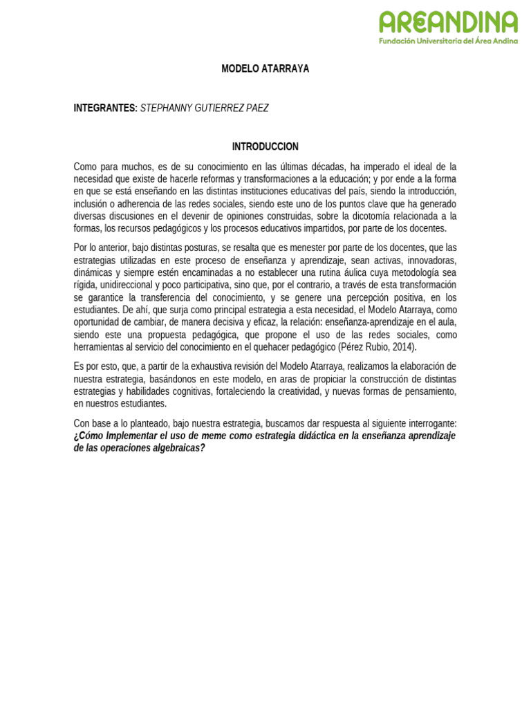 Propuesta Modelo Atarraya | PDF | Enseñando | Aprendizaje