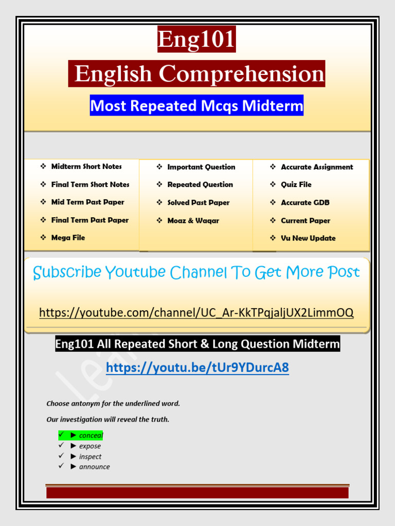 Eng101 Mcqs Moaz Midterm | PDF | Multiple Choice