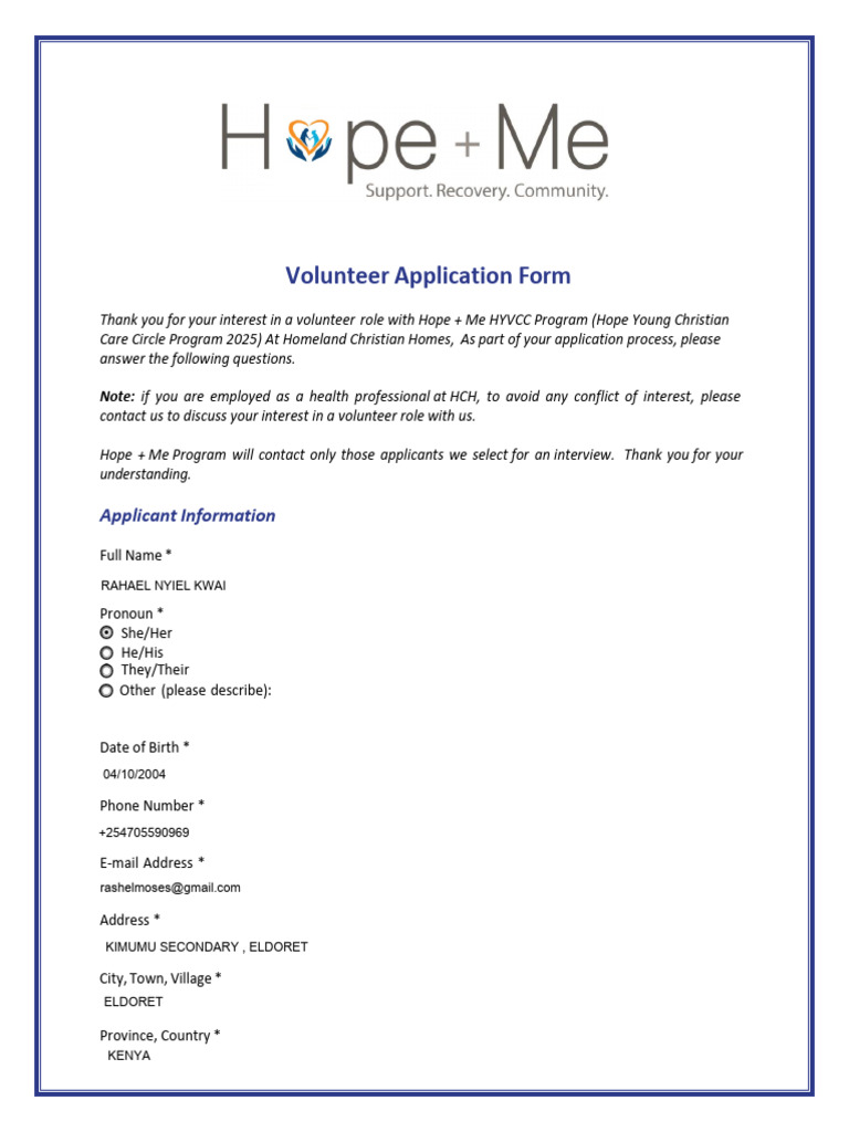 Volunteer Application Form PDF Fill VIa | PDF | Volunteering