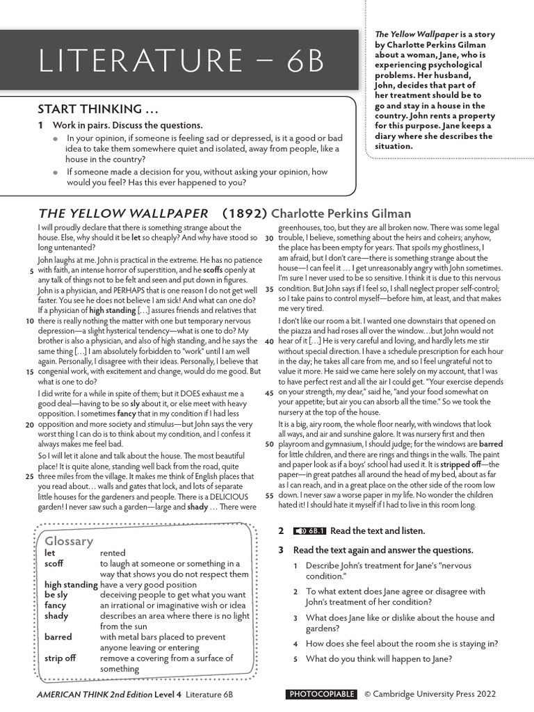 Literature 6B | PDF | The Yellow Wallpaper