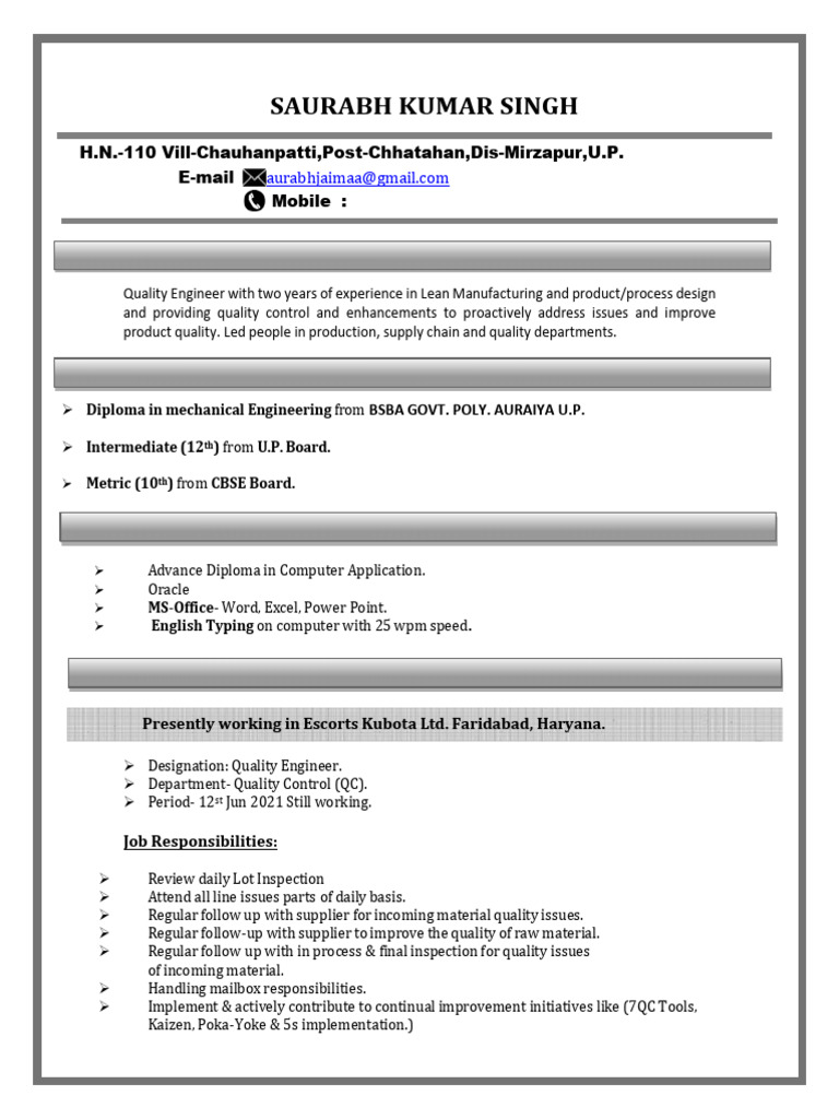d7bd7b597849 Saurabh. CV | PDF | Mechanical Engineering