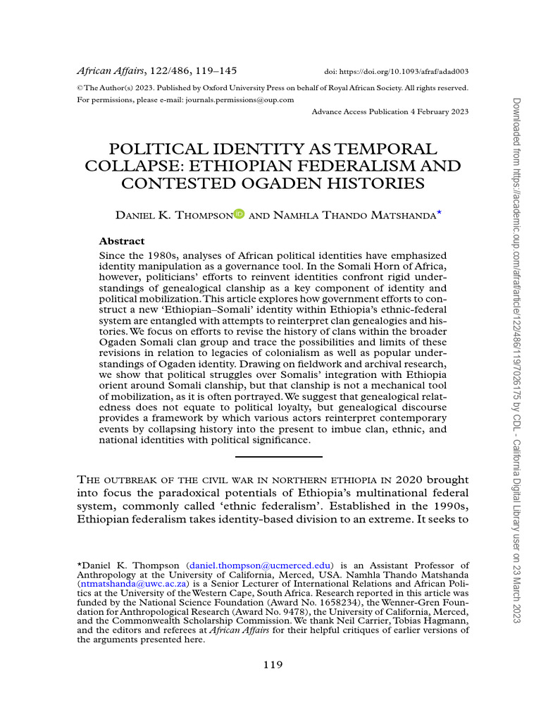 Political Identity As Temporal Collapse: Ethiopian Federalism and ...