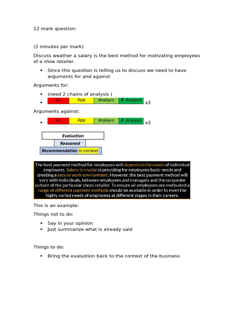 12 Mark Exam Practice Question and Criteria | PDF | Turnover ...