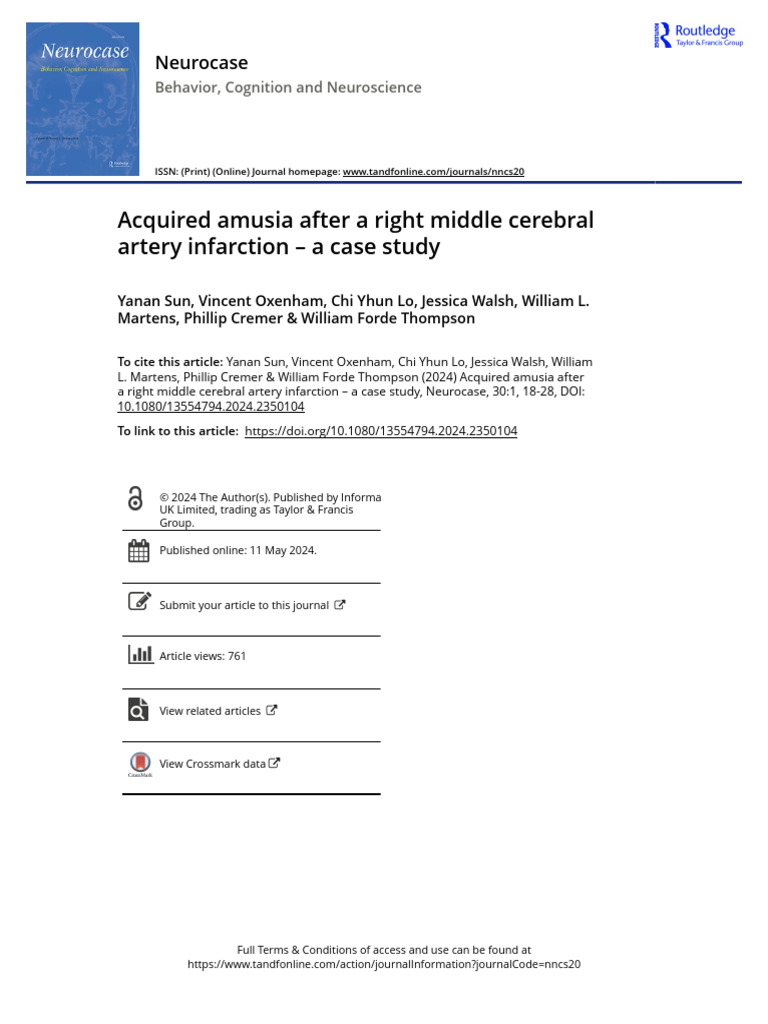 Acquired Amusia After A Right Middle Cerebral Artery Infarction A Case ...