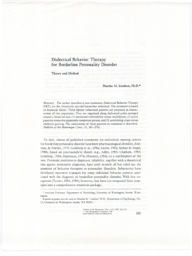 LINEHAN Marsha (1987) Dialectical Behavior Therapy for Borderline ...