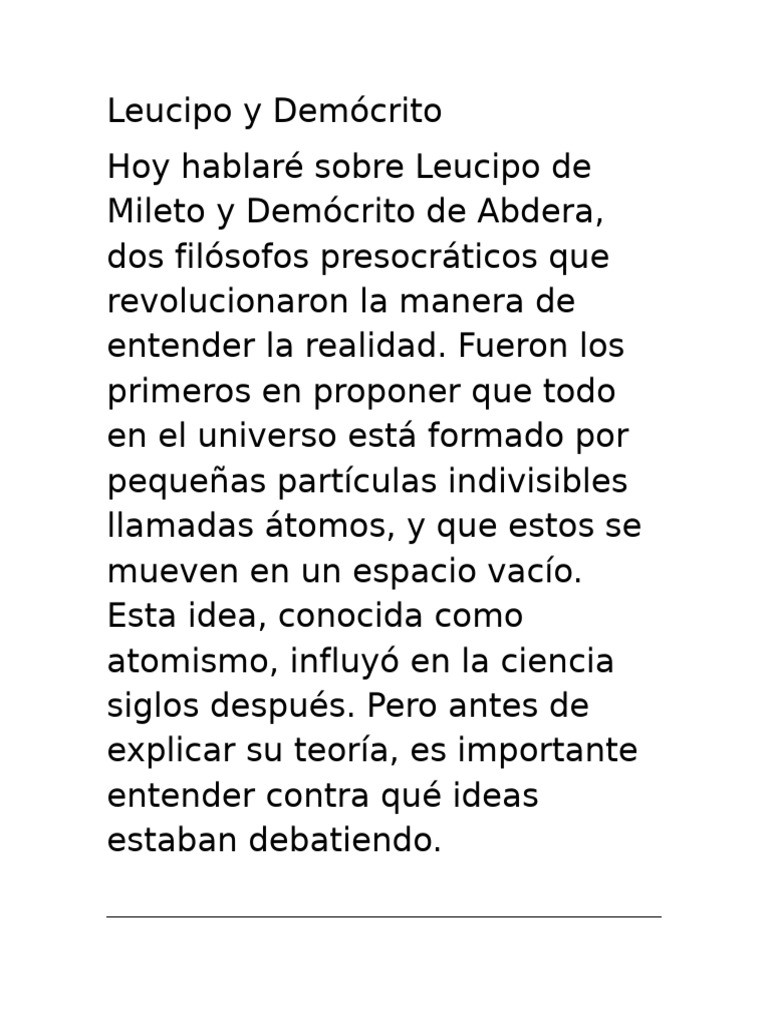Leucipo de Mileto y Demócrito de Abdera | PDF