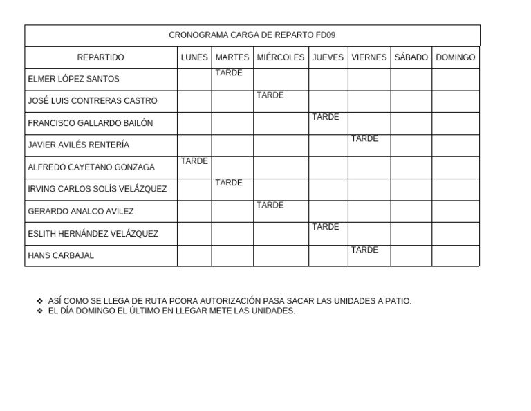 CRONOGRAMA CARGA DE REPARTO FD09 | PDF
