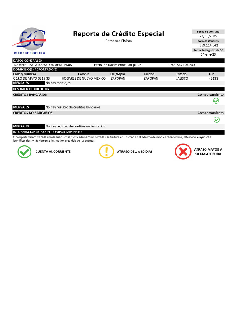Reporte Buro de Credito | PDF