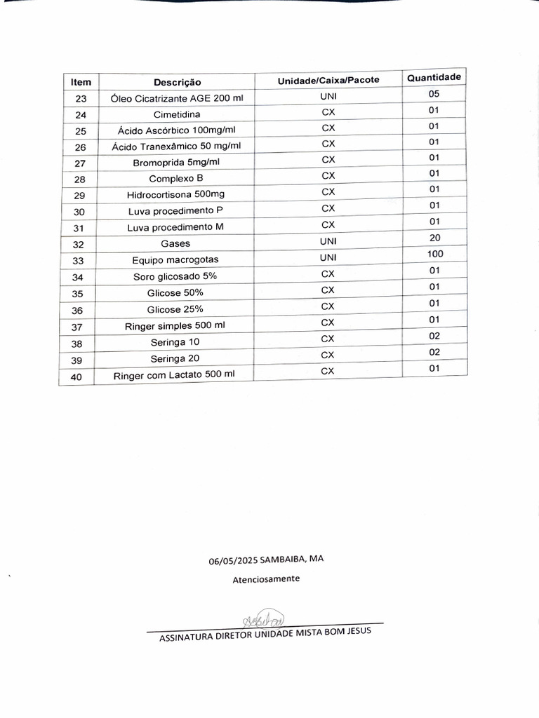 Lista de Medicamentos e Materiais Médicos | PDF