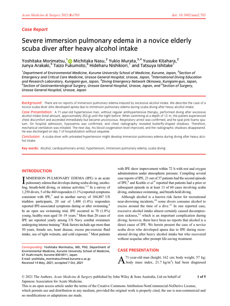 Severe immersion pulmonary edema in a novice elderly | PDF | Underwater ...