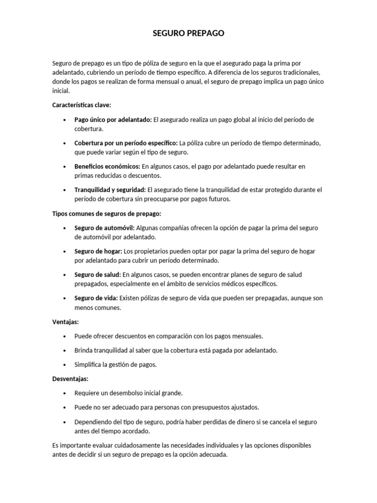 Seguro de Prepago: Ventajas y Tipos | PDF