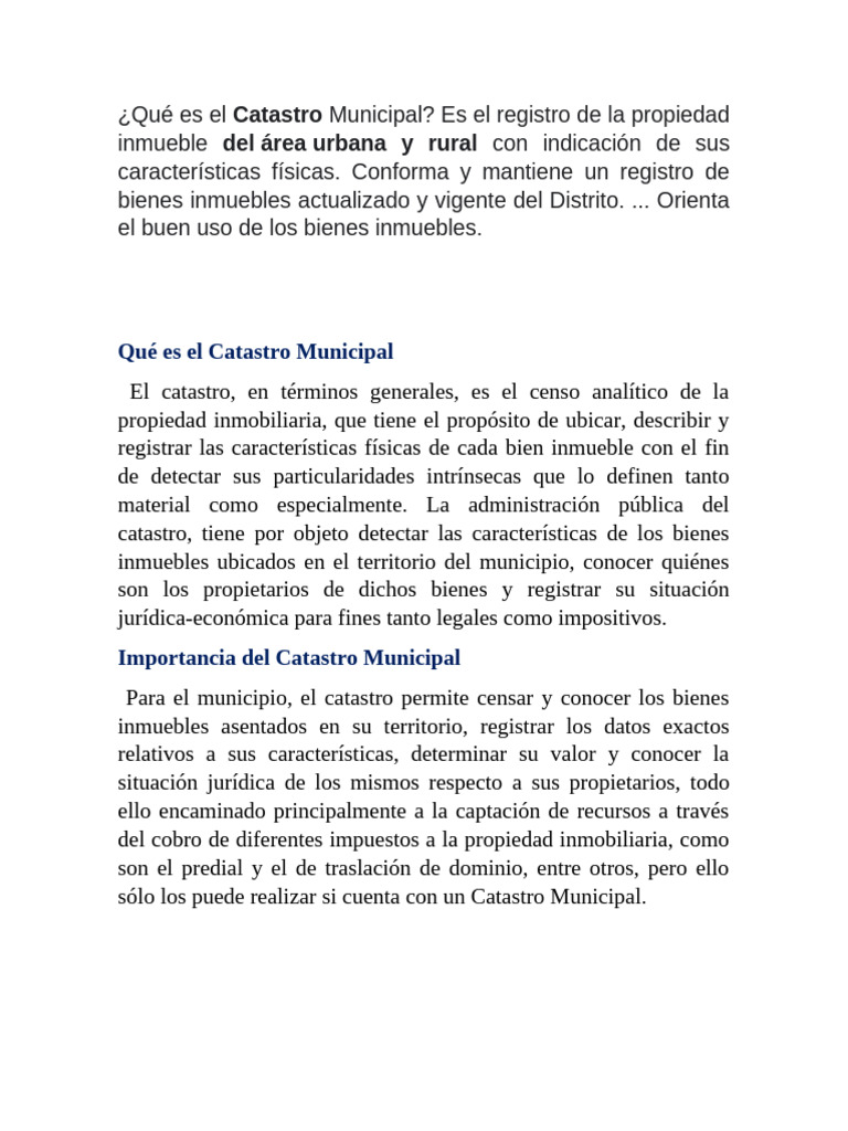 Definición del Catastro Municipal | PDF | Propiedad