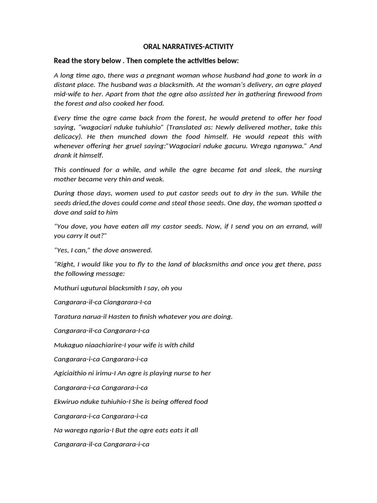 Oral Narrative Activity: Ogre's Tale | PDF