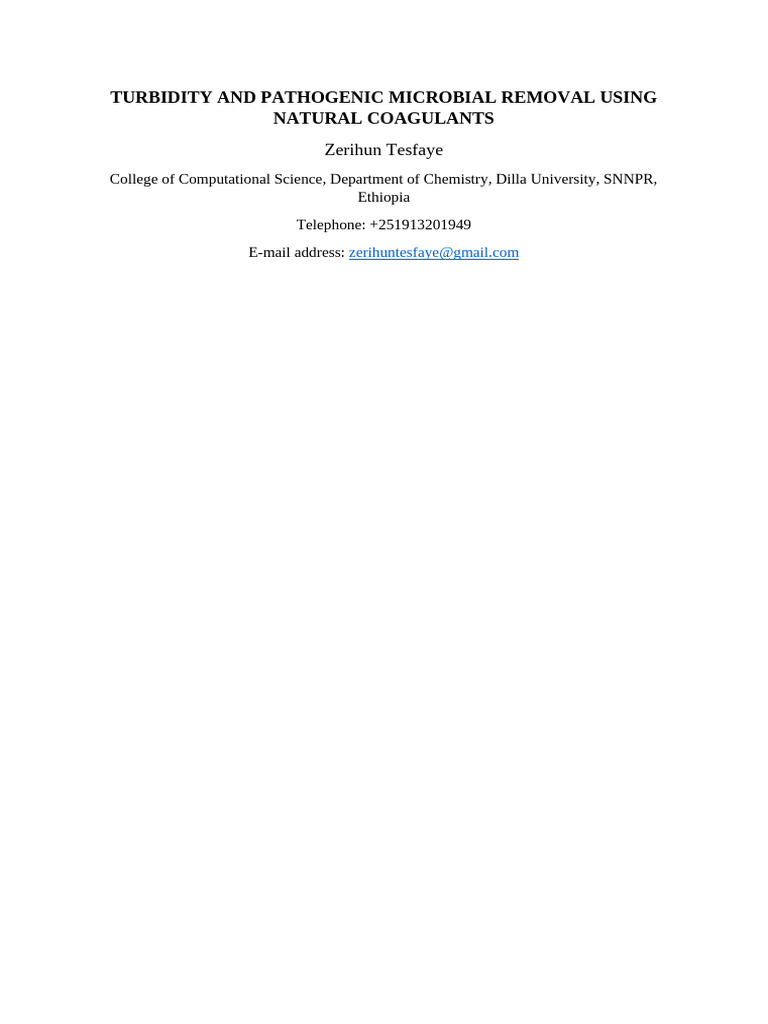 Turbidity and Pathogenic Microbial Removal Using Natural Coagulants ...