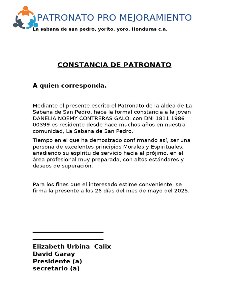 Constancia de Patronato | PDF