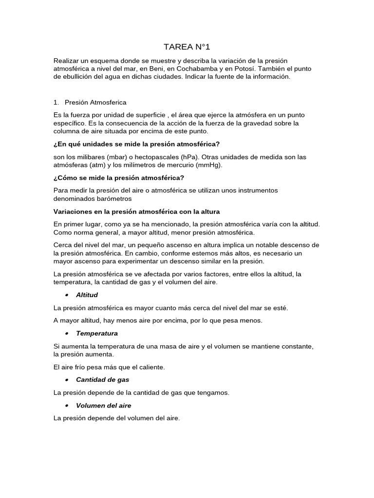 Tarea n1 | PDF | Presión atmosférica | Hirviendo