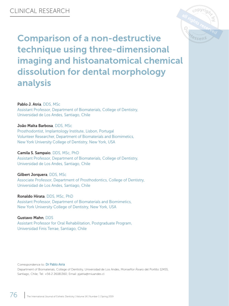 Comparison of A Non-Destructive Technique Using Three-Dimensional Imaging and Histoanatomical ...